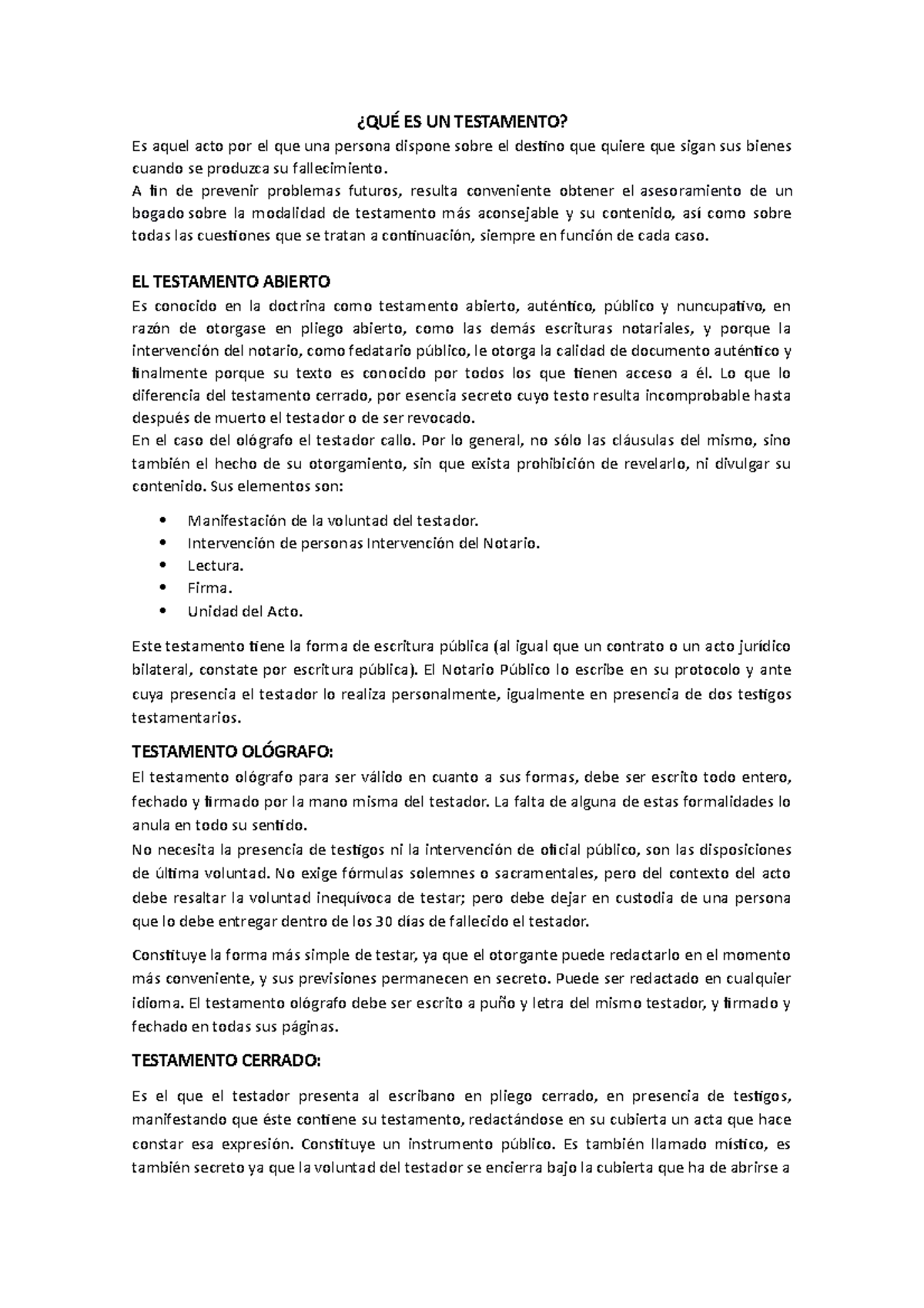 QUÉ ES UN Testamento - ¿QUÉ ES UN TESTAMENTO? Es aquel acto por el que ...