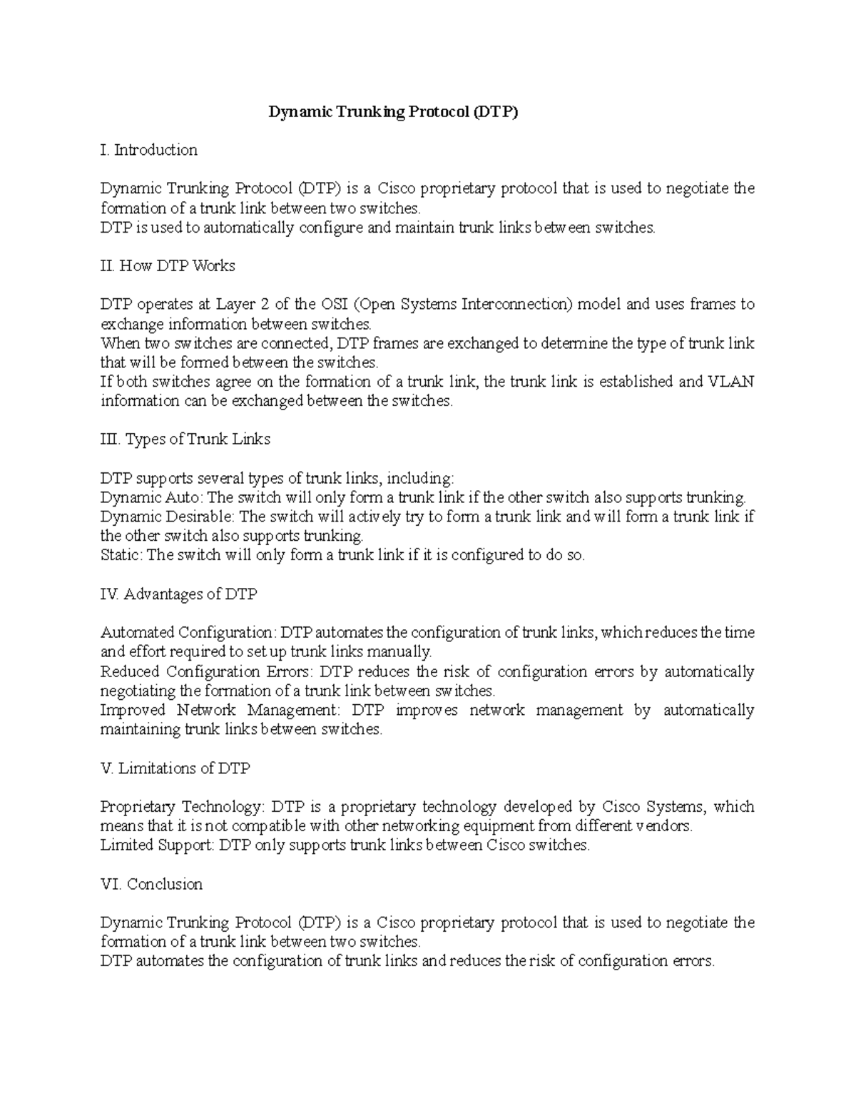 Dynamic Trunking Protocol Introduction Dynamic Trunking Protocol Dtp