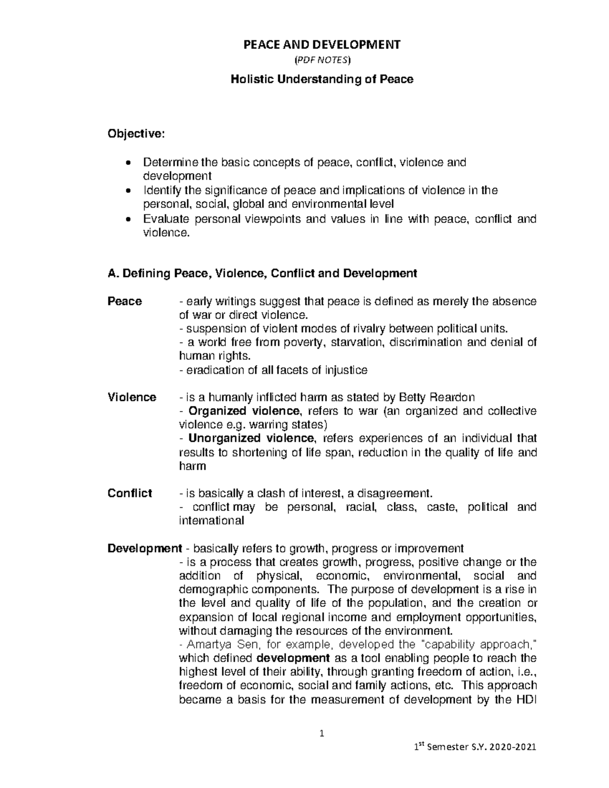 M1 Lesson-1-Holistic-Understnading-of-Peace - ( PDF NOTES ) 1 Holistic ...