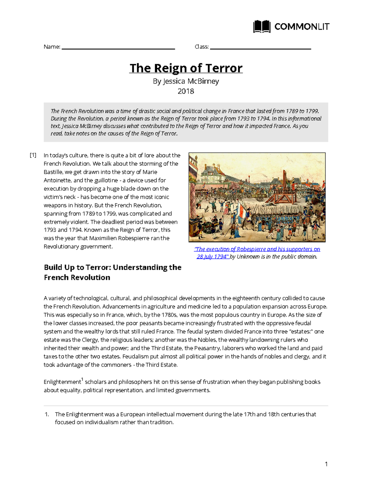 The Reign of Terror-teacher-12 - Name: Class: "The execution of ...