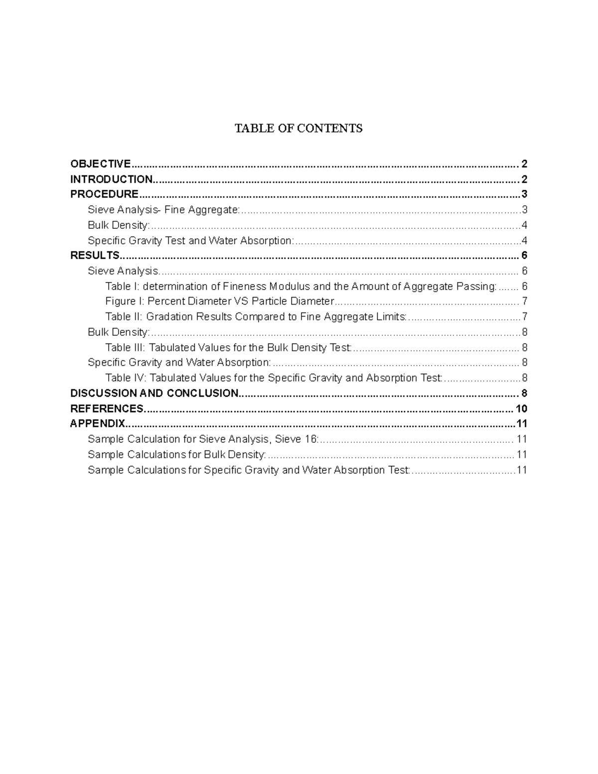 Experiment 1, CIVI 321 - TABLE OF CONTENTS - Studocu