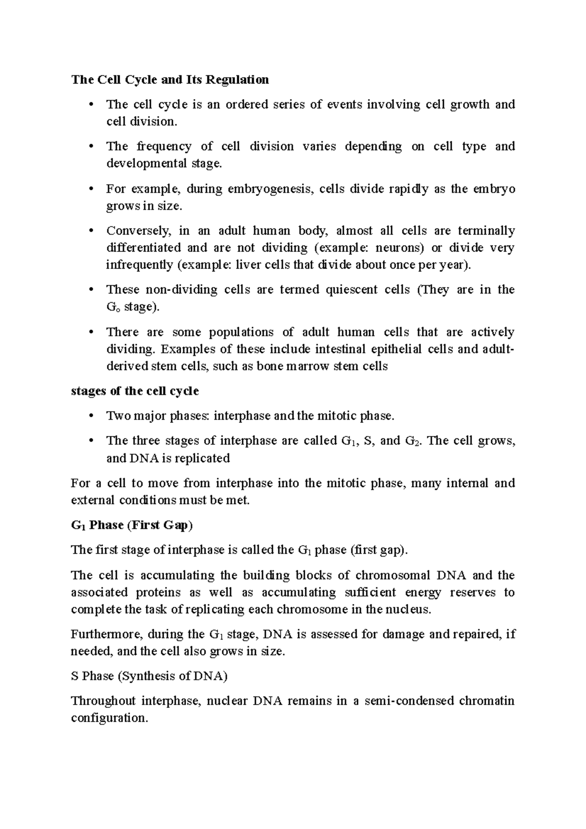The Cell Cycle and Its Regulation - The frequency of cell division ...
