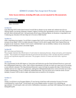 WGU - Orientation Task - Submission that I passed with - GOM1 ...