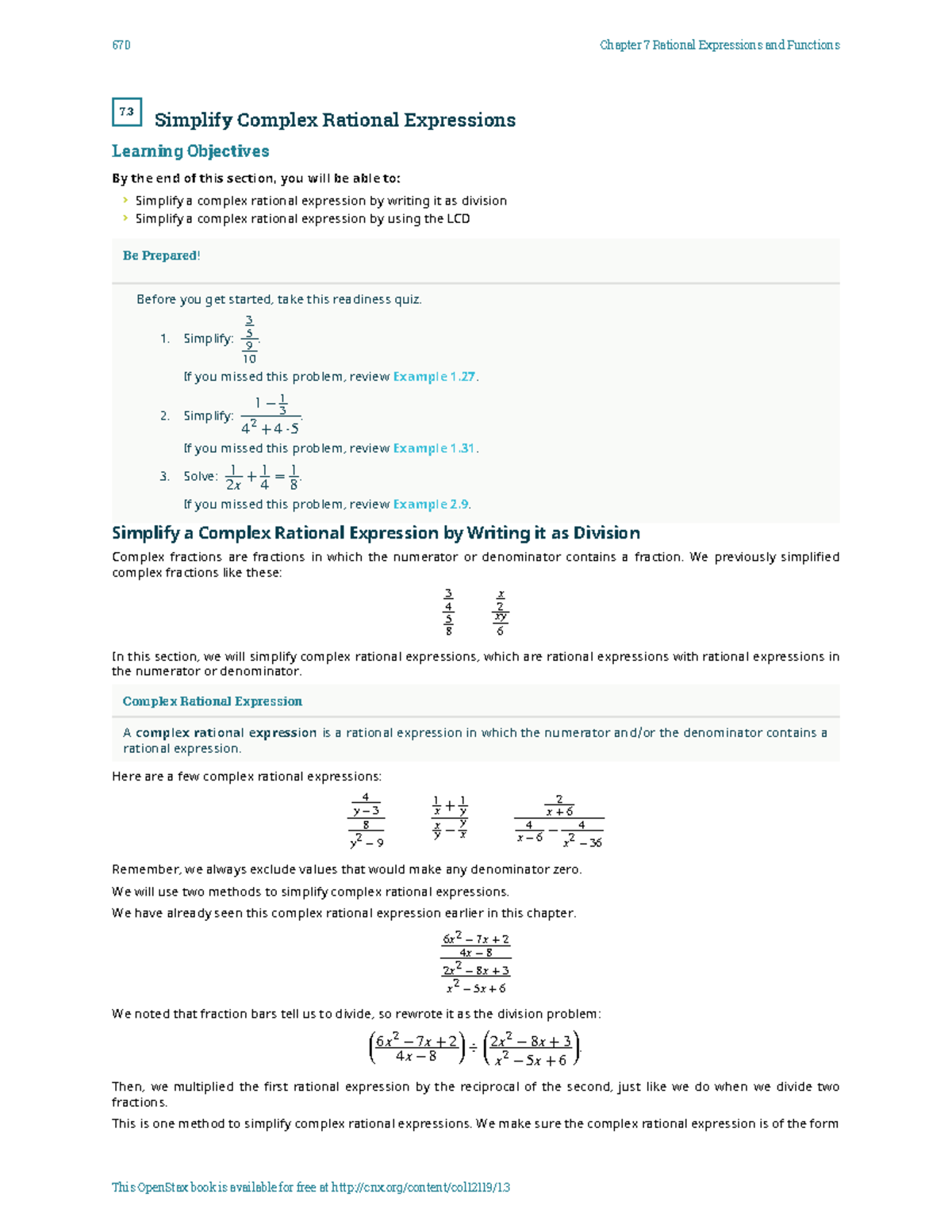 Simplex Rational (Simplify) - Simplify Complex Rational Expressions Learning Objectives By the ...