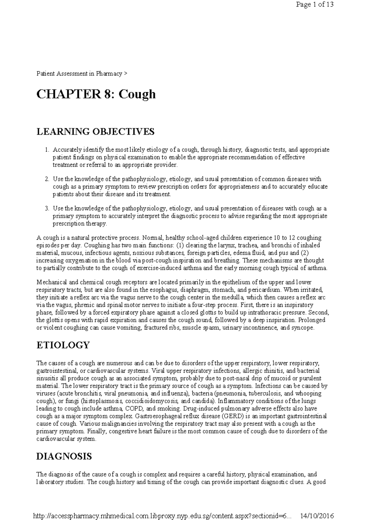 Cough Lecture Notes - Patient Assessment in Pharmacy > CHAPTER 8: Cough ...
