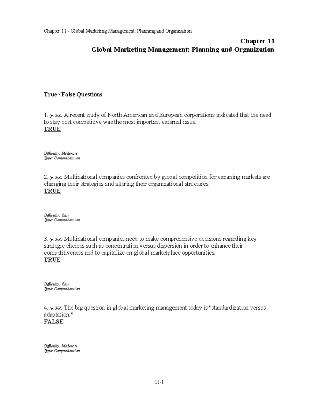 Chapter 12 PART 3 - international marketing testbank - Chapter 11 ...