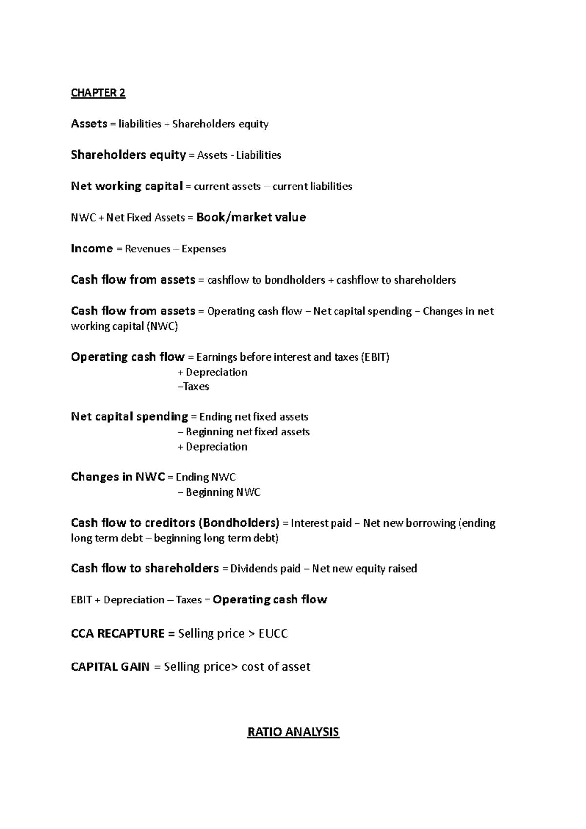 Fundamentals OF Accounting & Finance Midterm Formula Sheet - CHAPTER 2 ...