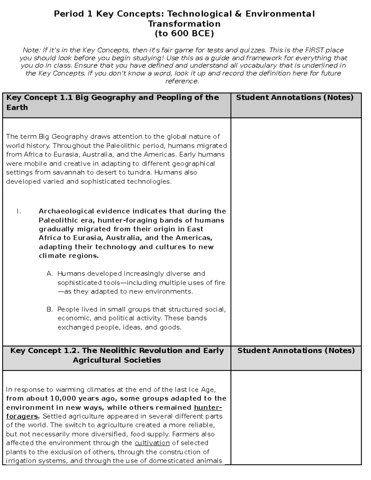 Copy of Period 1 Key Concepts - Period 1 Key Concepts: Technological ...
