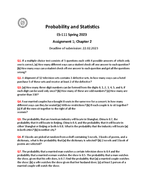 Assignment 1 - Justify valid and invalid probability assignments and independence of events. Q 1 ...