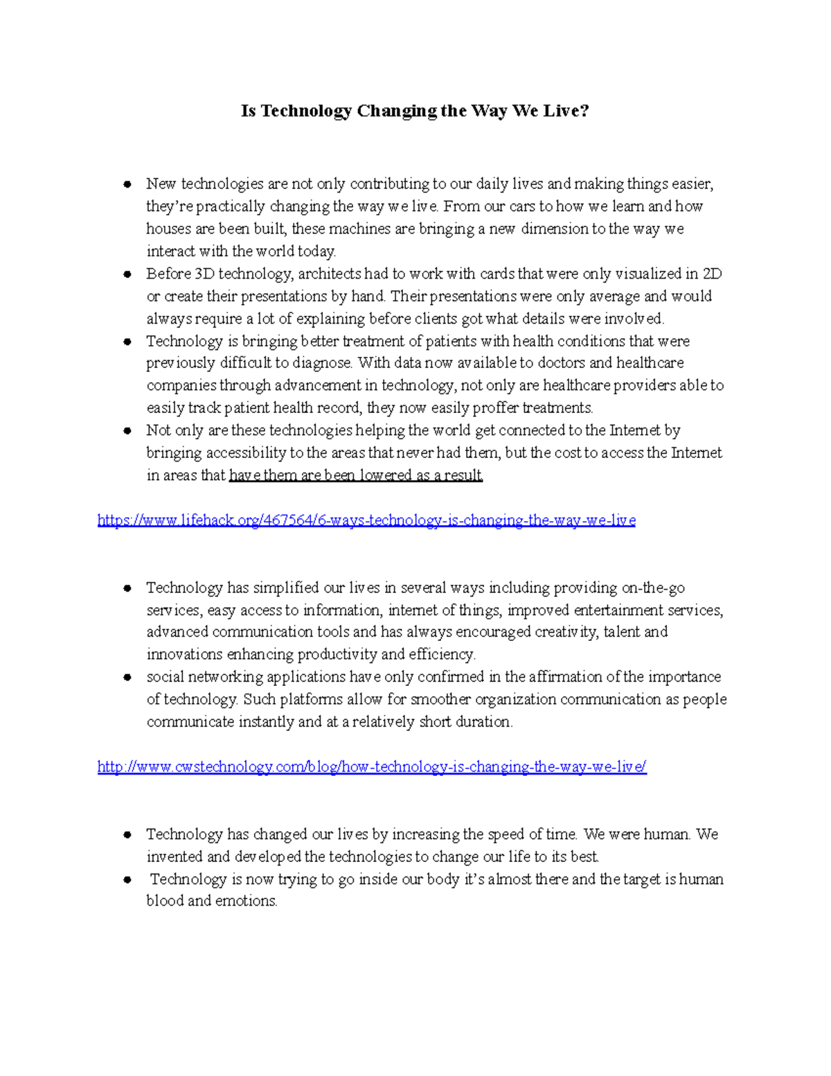 ENG151-A.E. Notes #2 - Is Technology Changing the Way We Live? New ...