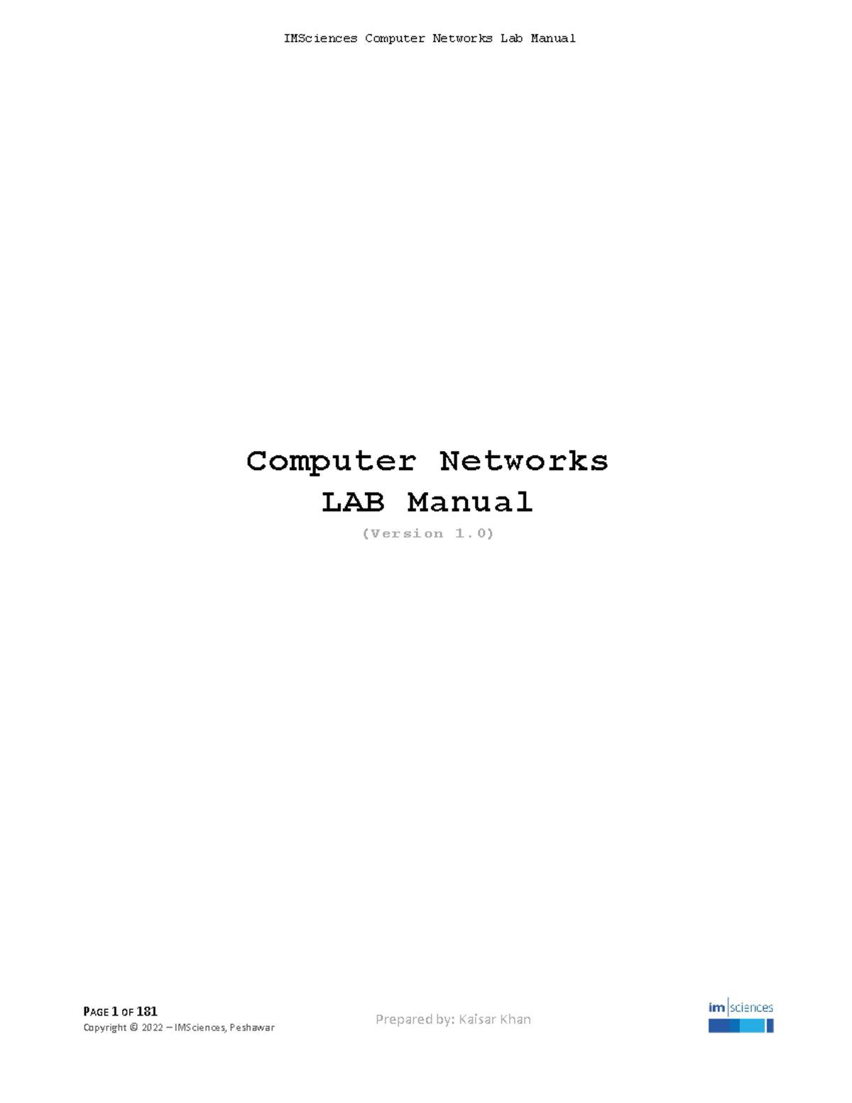 Computer Networks Lab Manual Page 1 Of 181 Computer Networks Lab Manual Version 1 Table Of