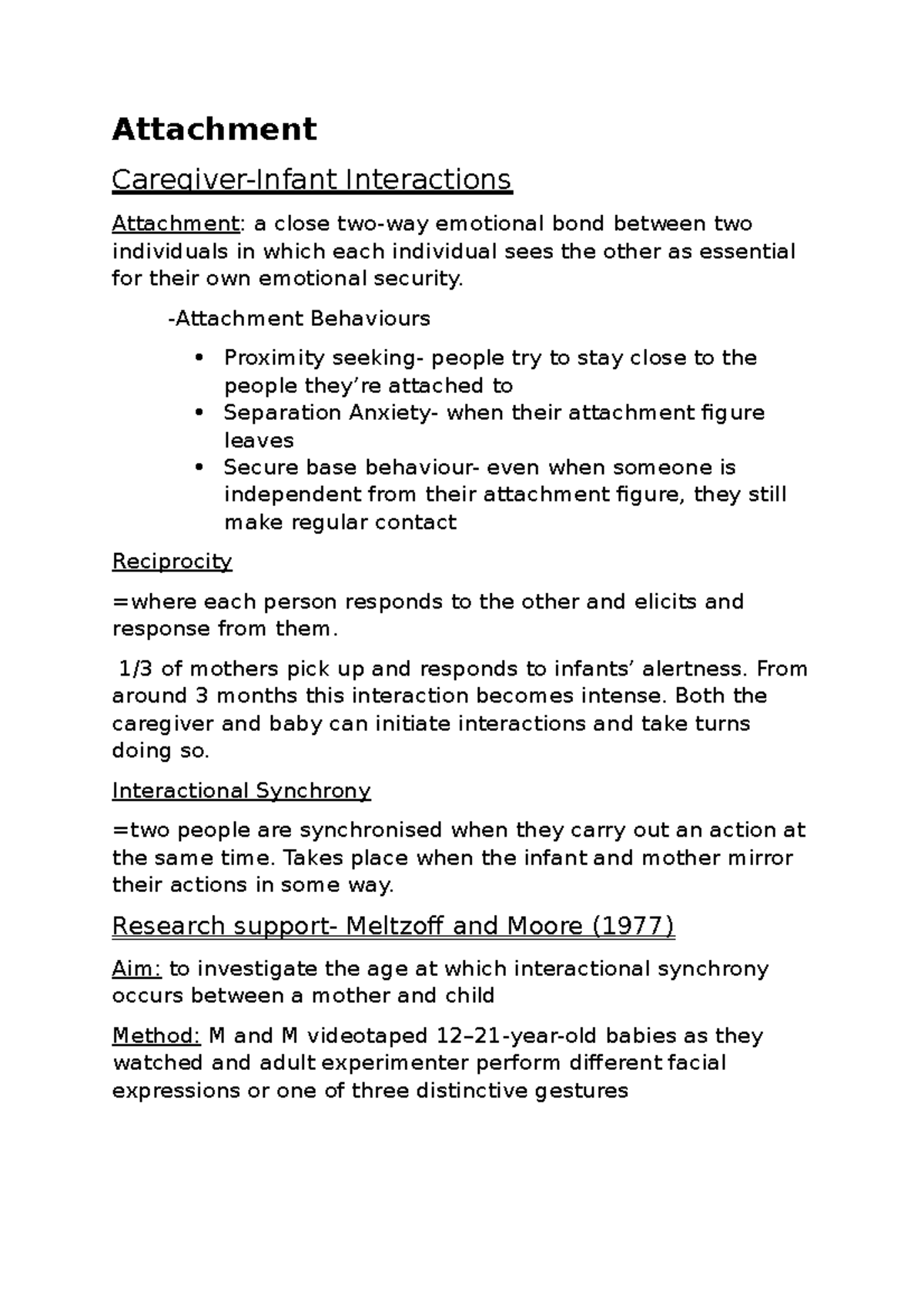 Psychology revision- Attachment - Attachment Caregiver-Infant ...