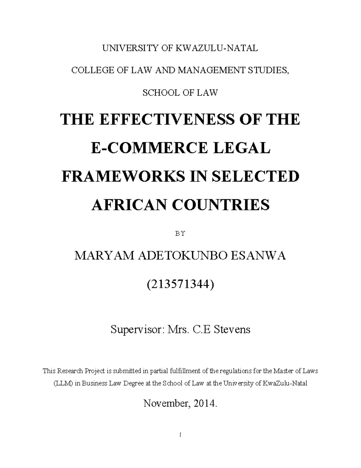 Esawa Maryam 2014 - Article - i UNIVERSITY OF KWAZULU-NATAL COLLEGE OF ...