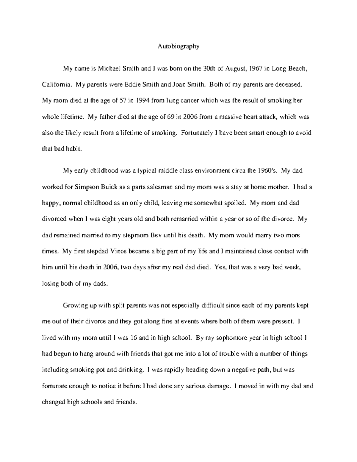 Sample-Autobiography in the academic performance - Autobiography My ...