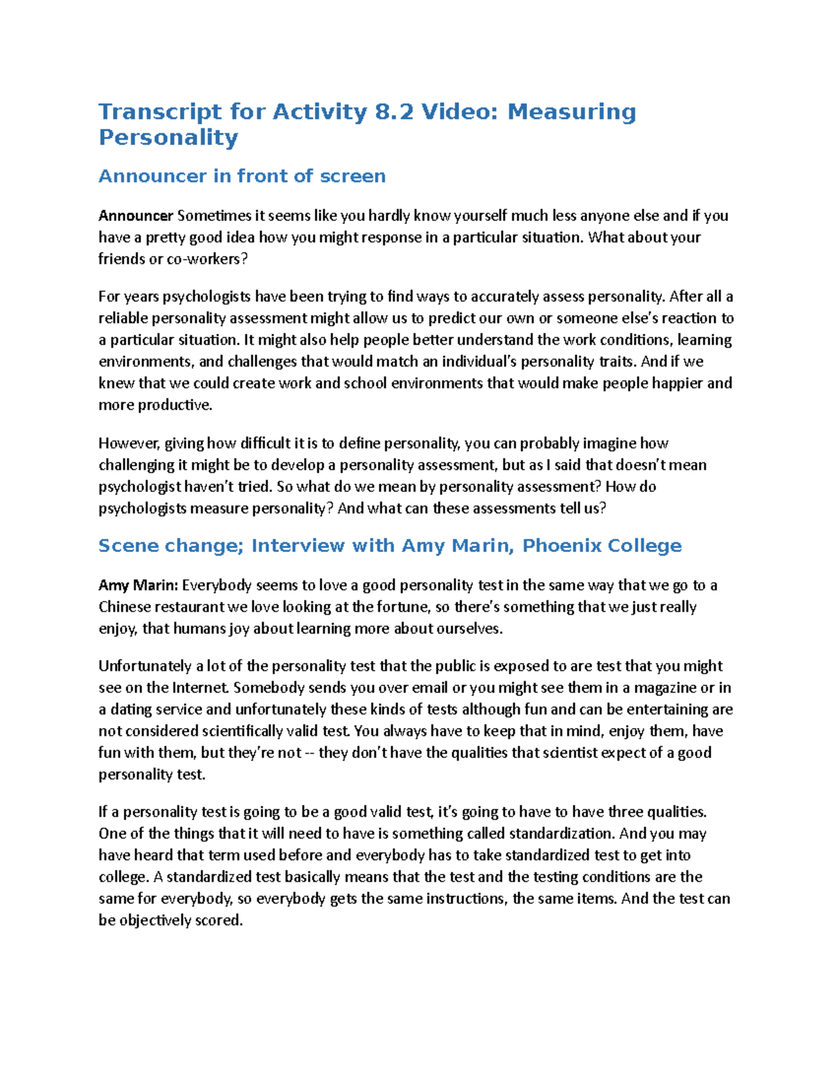 Transcript for Activity 08 - What about your friends or co-workers? For ...