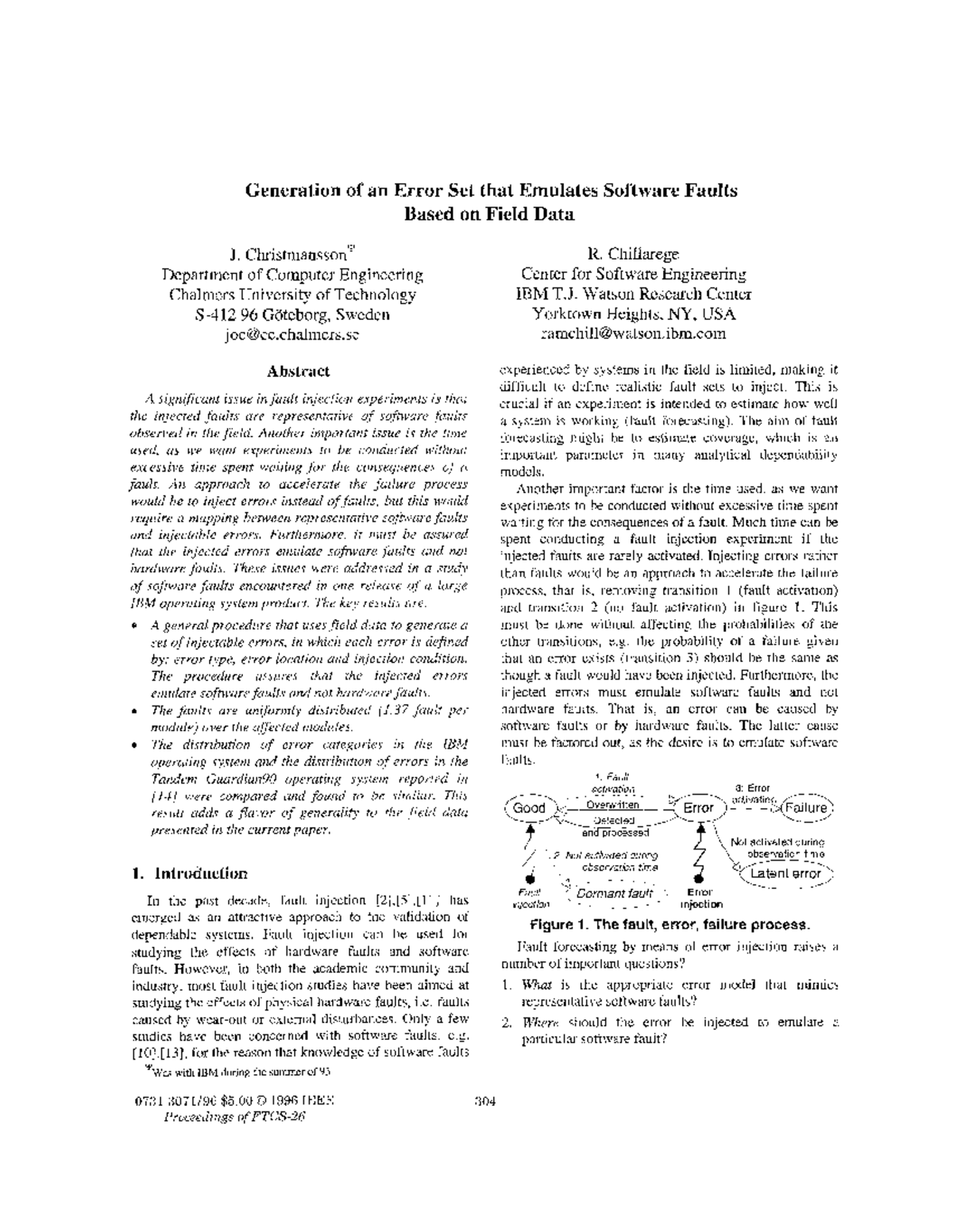 Generation Of An Error Set That Emulates Software Faults Based On Field Data Christmanssony R