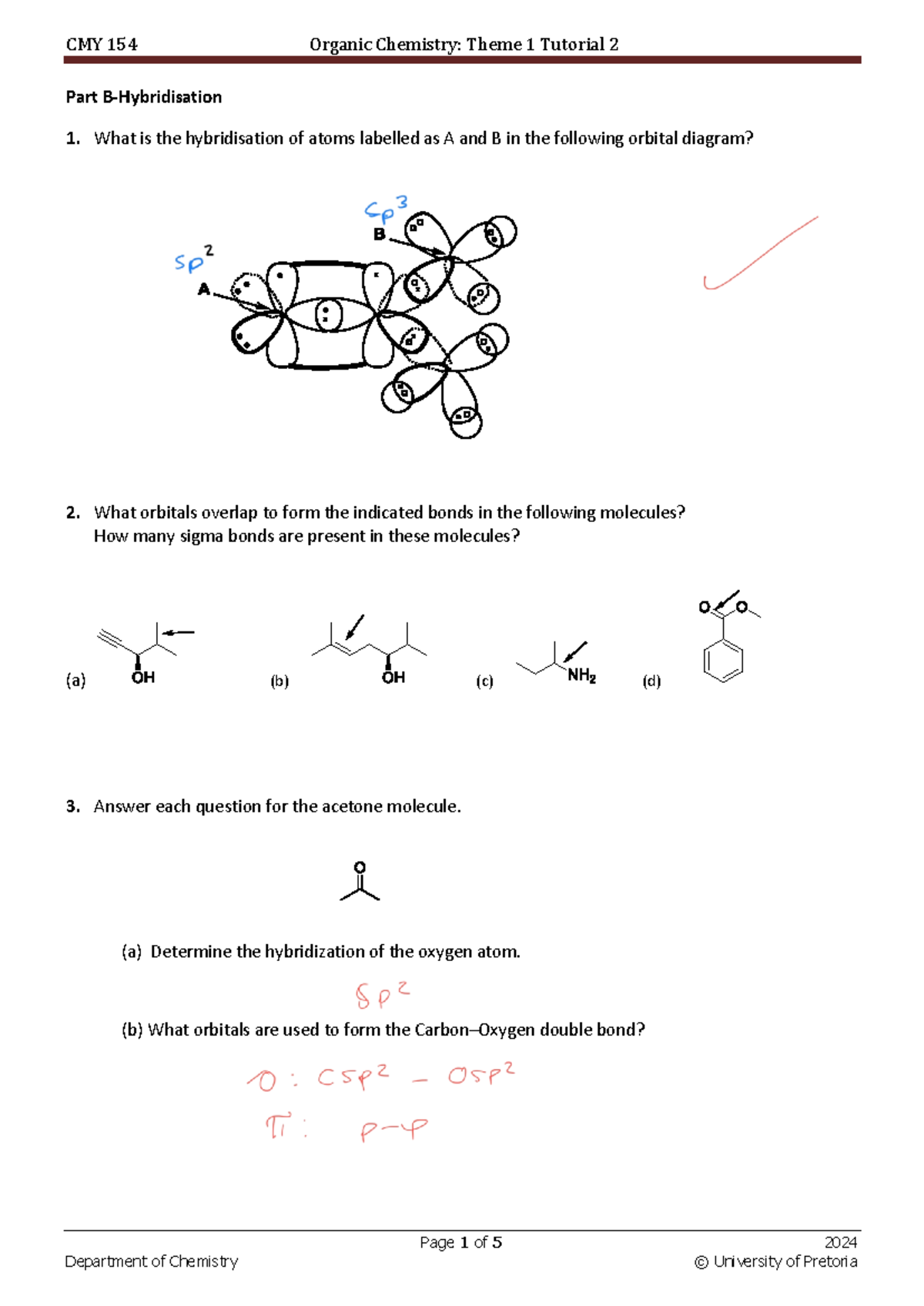 2024 CMY 154 Organic Chemistry Tutorial 4 - Page 1 of 5 2024 Part B ...