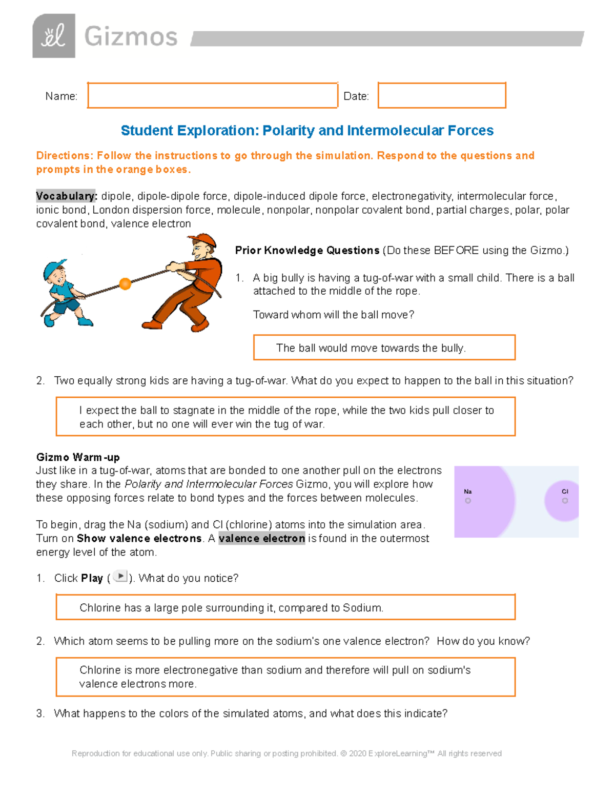Gizmos Intermolecular Forces - Name: Date: Student Exploration ...