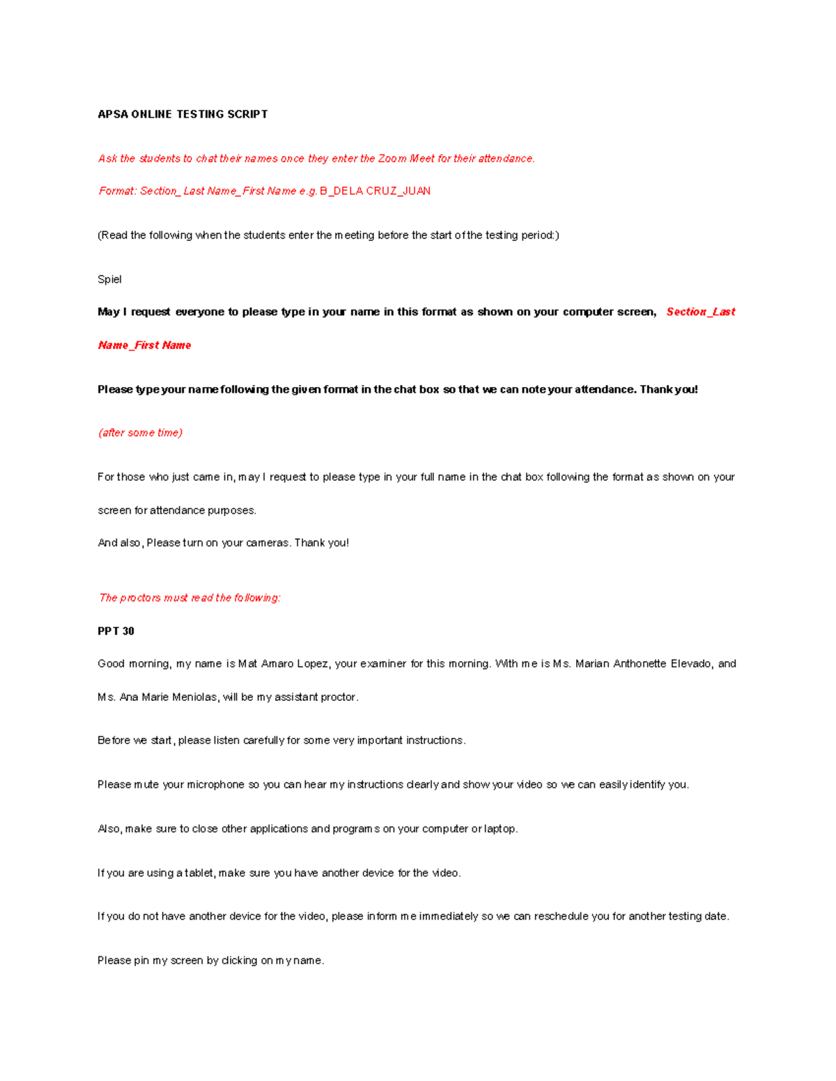 APSA Testing Script CRT - LSGH - APSA ONLINE TESTING SCRIPT Ask the ...