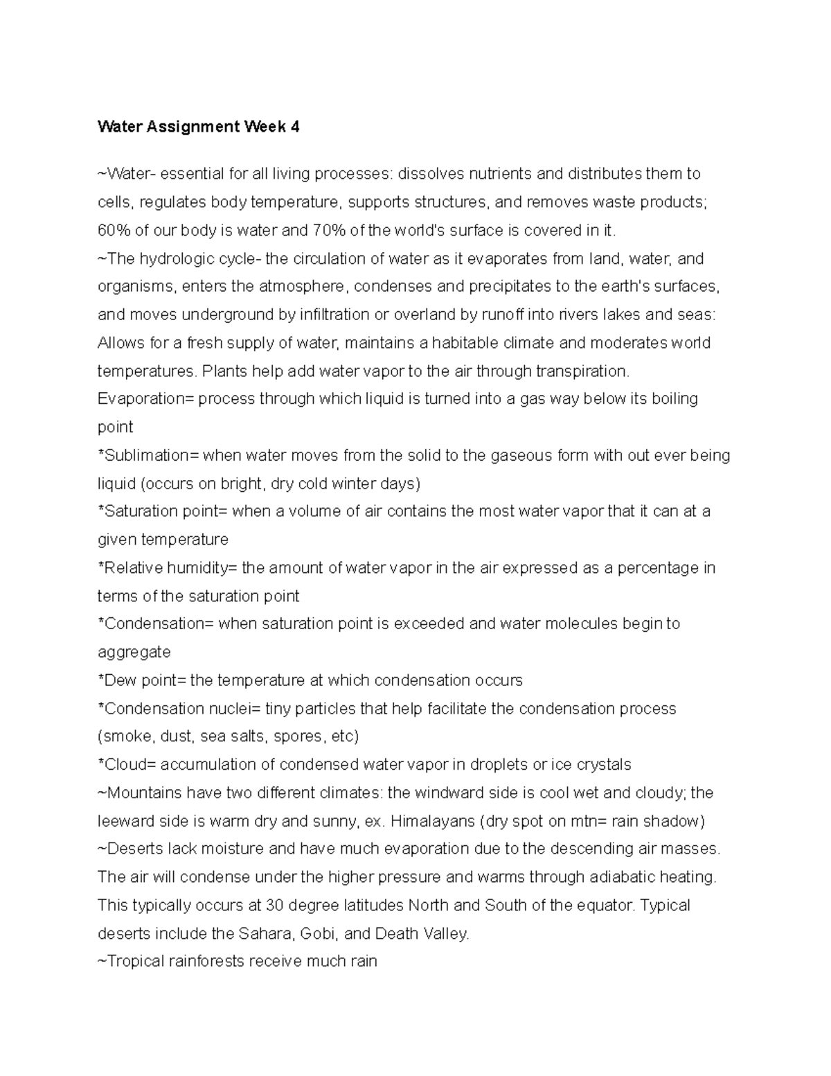 Water Assignment Week 4 - ~The hydrologic cycle- the circulation of ...