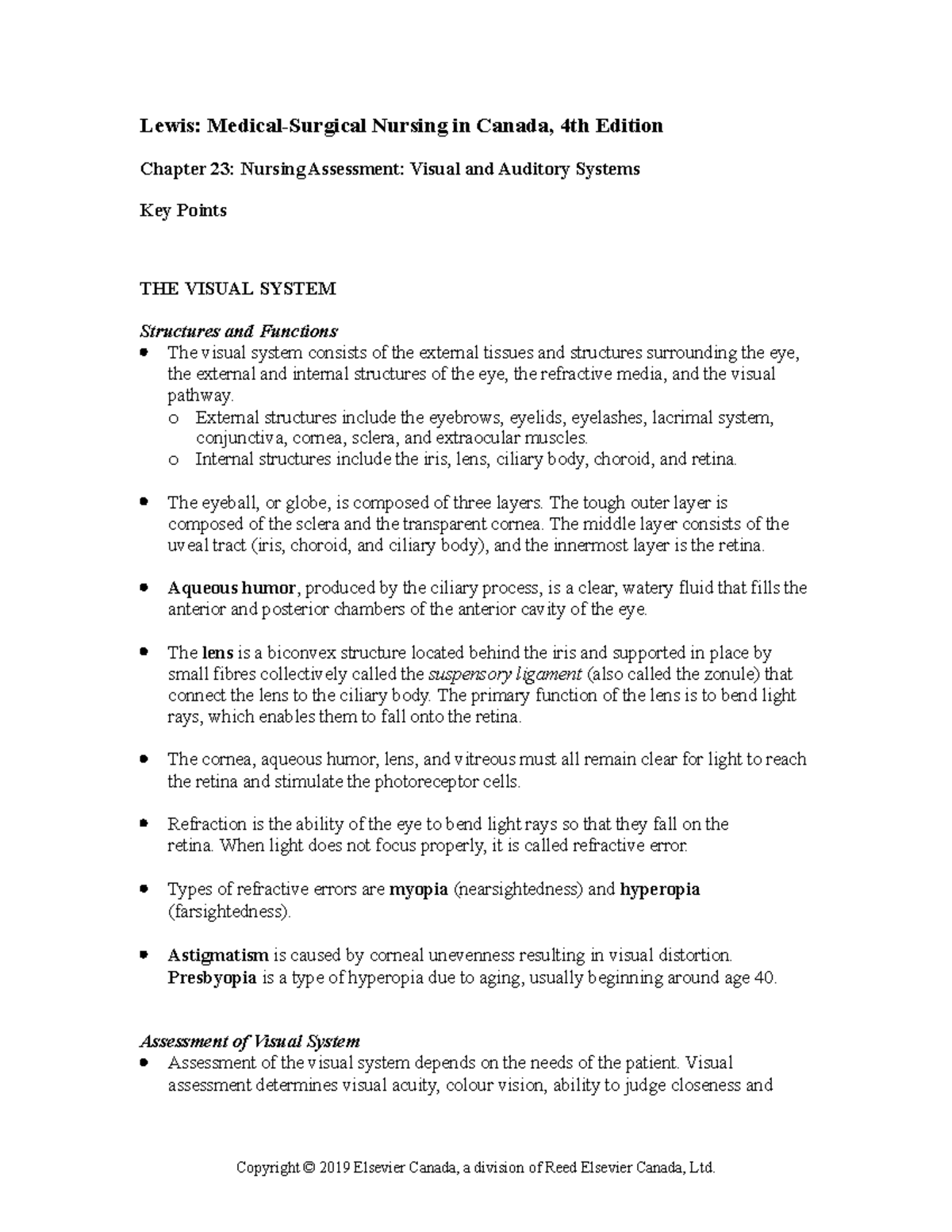 Chapter 023 - Nursing Assessment: Visual and Auditory Systems ...