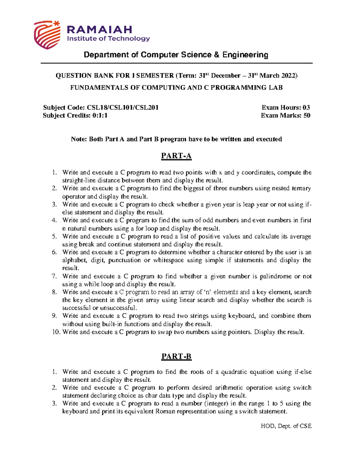 SEE Foclab QB 2022 - Abhishek Mukunda - Department of Computer Science & Engineering HOD, Dept ...