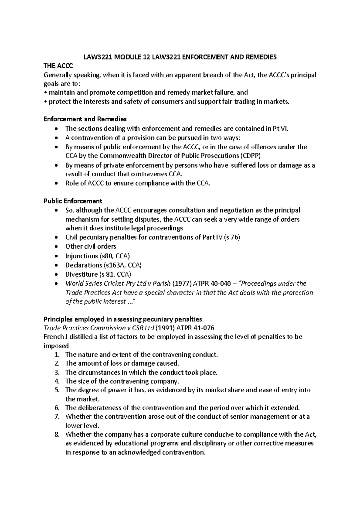 Week 12 Enforcement and Remedies - LAW3221 MODULE 12 LAW3221 ...