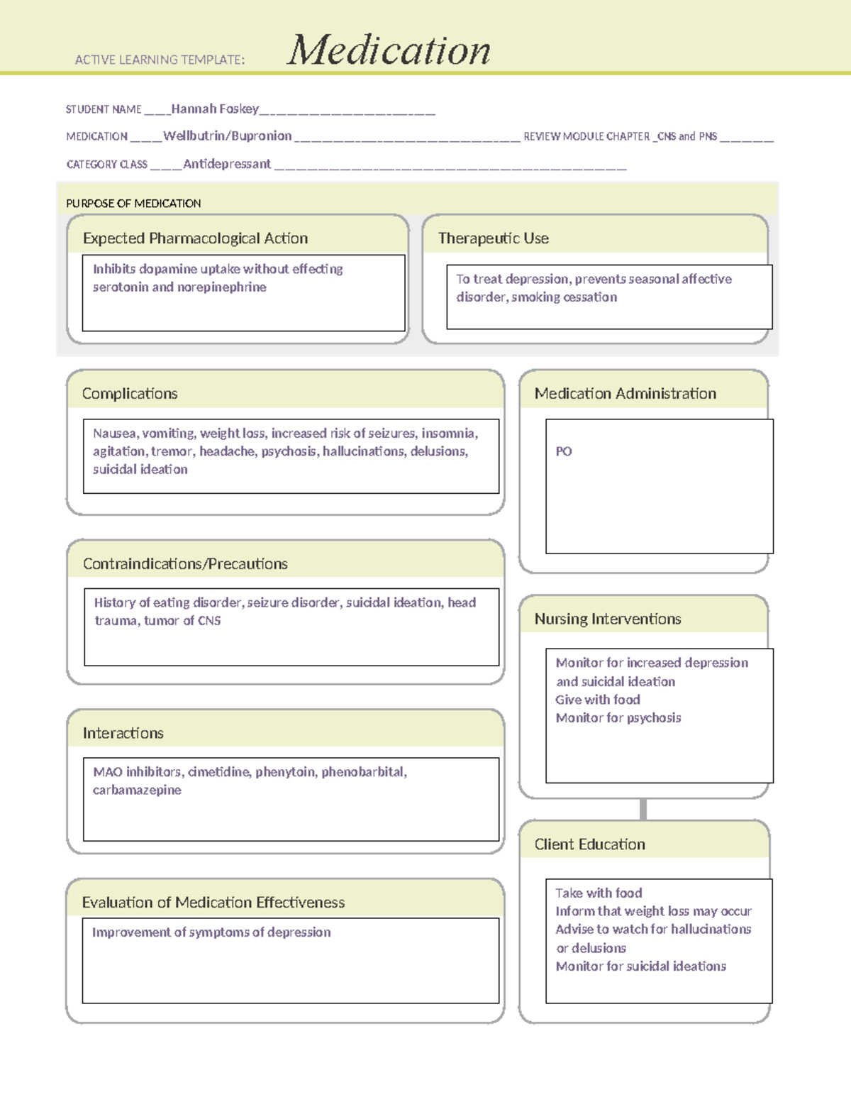 Wellbutrin med card - mec card - STUDENT NAME Hannah Foskey ...