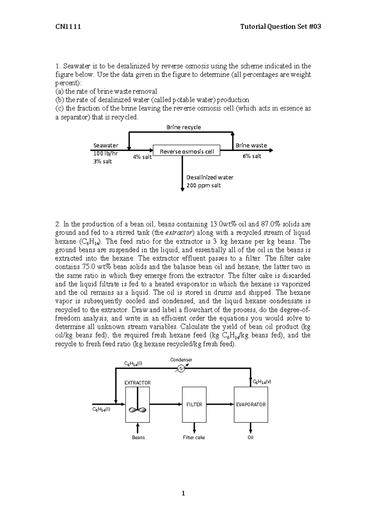 Tutorial Question Set 03 - CN1111 Tutorial Question Set #0 3 1 Seawater ...