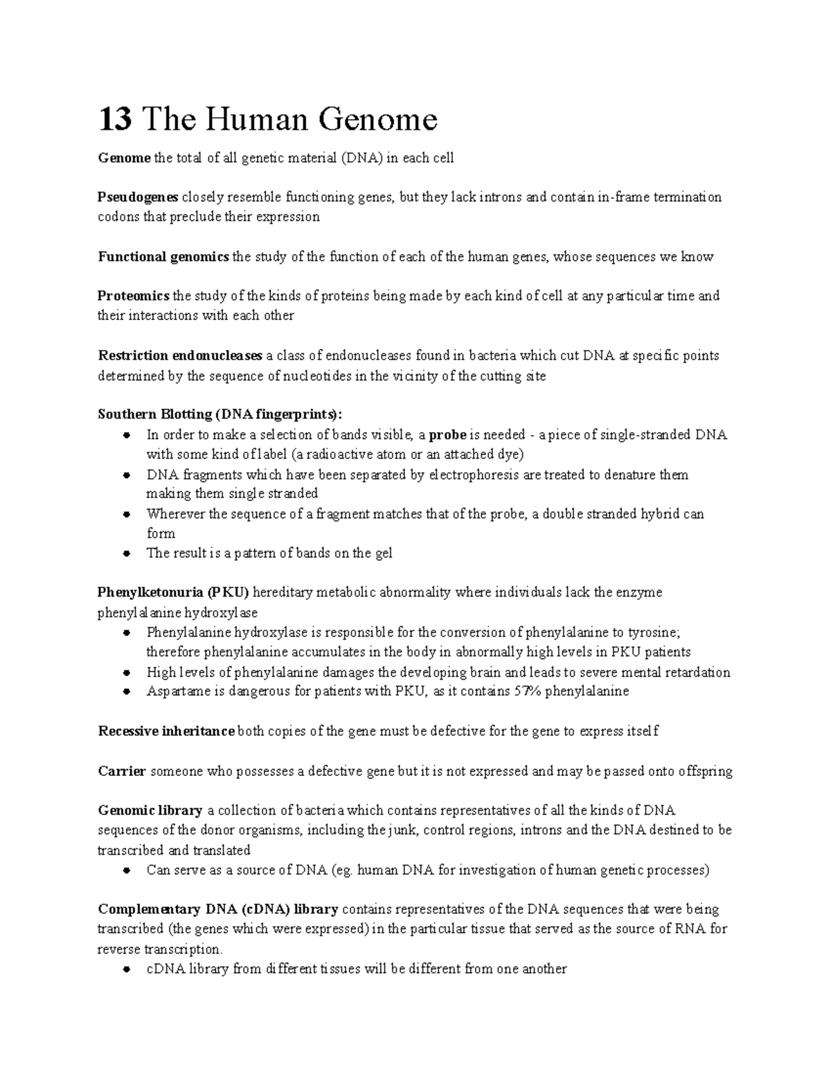 BIOC1420 Chapter 13 - 13 The Human Genome Genome the total of all ...