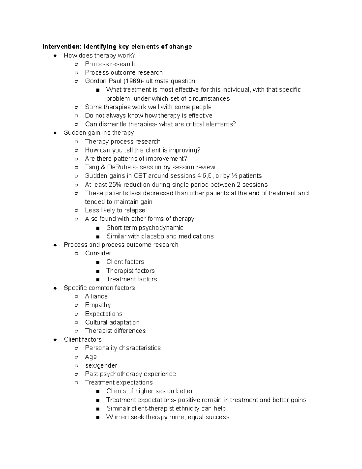 Intervention identifying key elements of change - Studocu