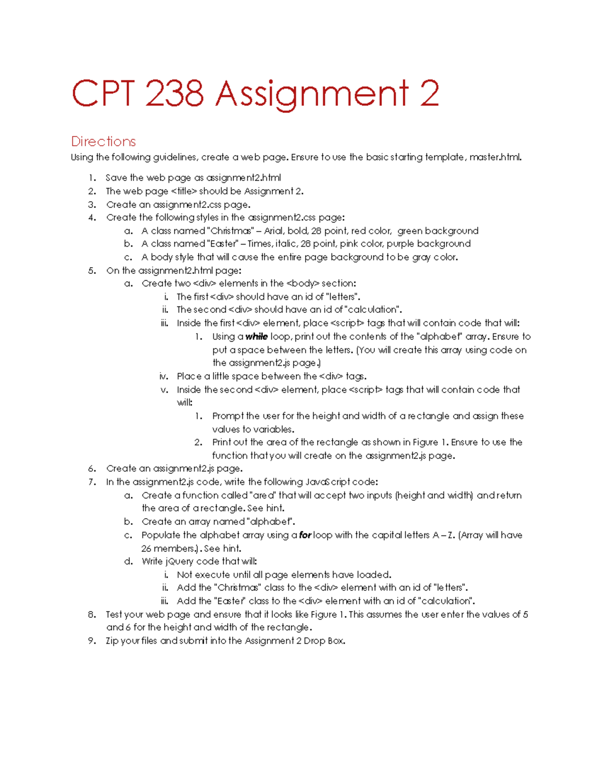 Cpt 238 Assignment 2 Cpt 238 Assignment 2 Directions Using The Following Guidelines Create A