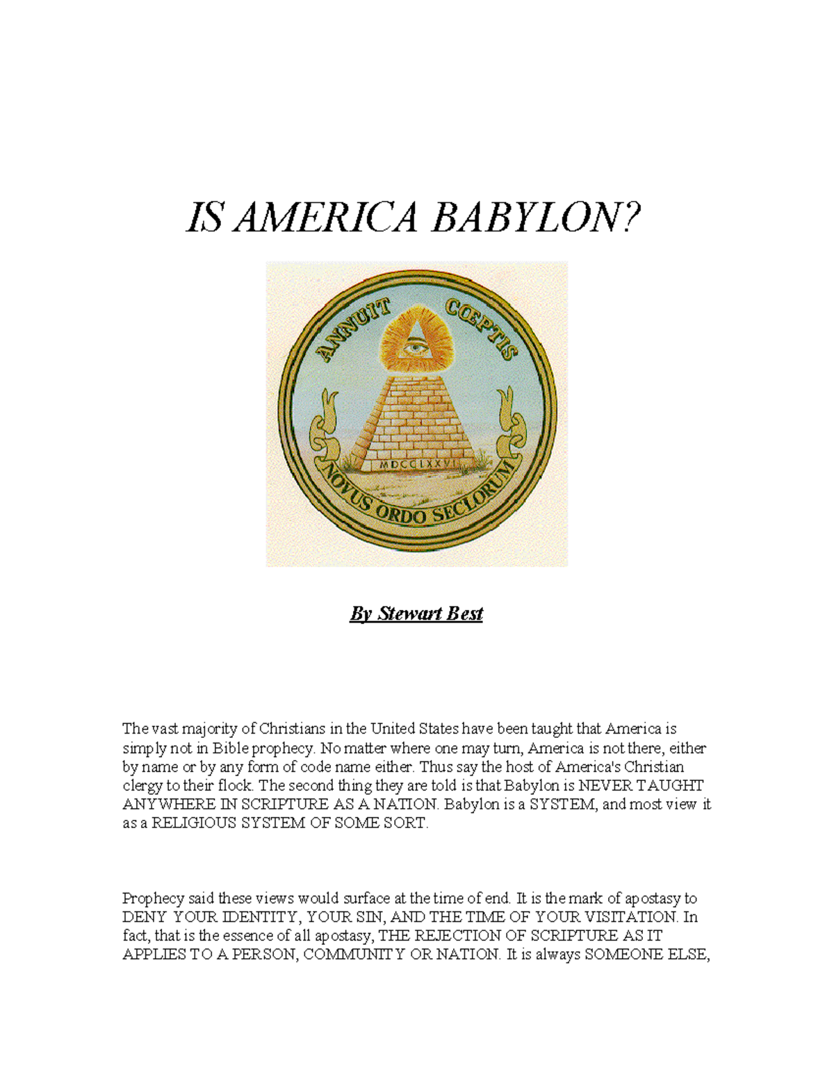 America Babylon - Grade: B+ - IS AMERICA BALON? Stewart Best The vast ...