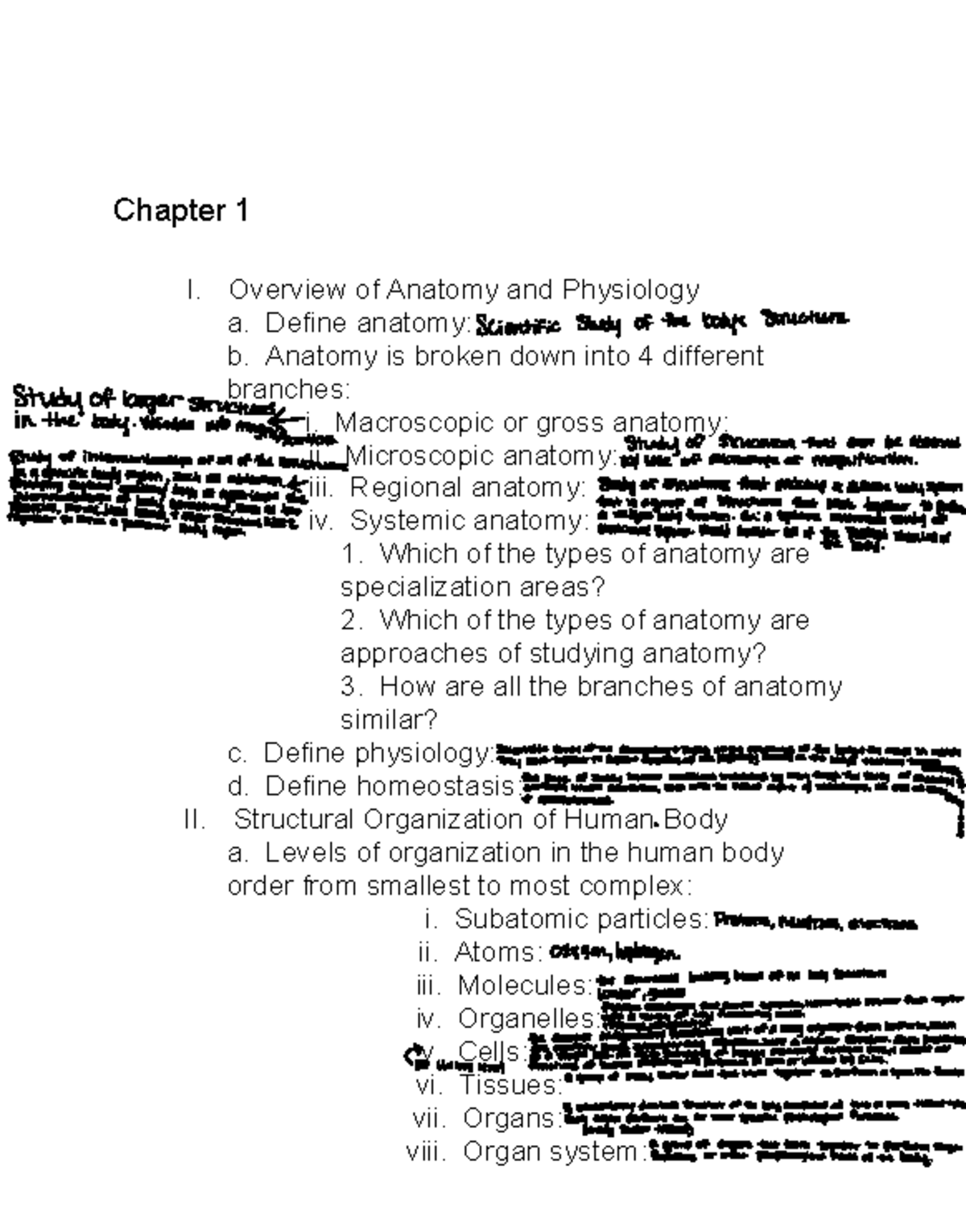 Chapter 1 study guide - Chapter 1 I. Overview of Anatomy and Physiology ...
