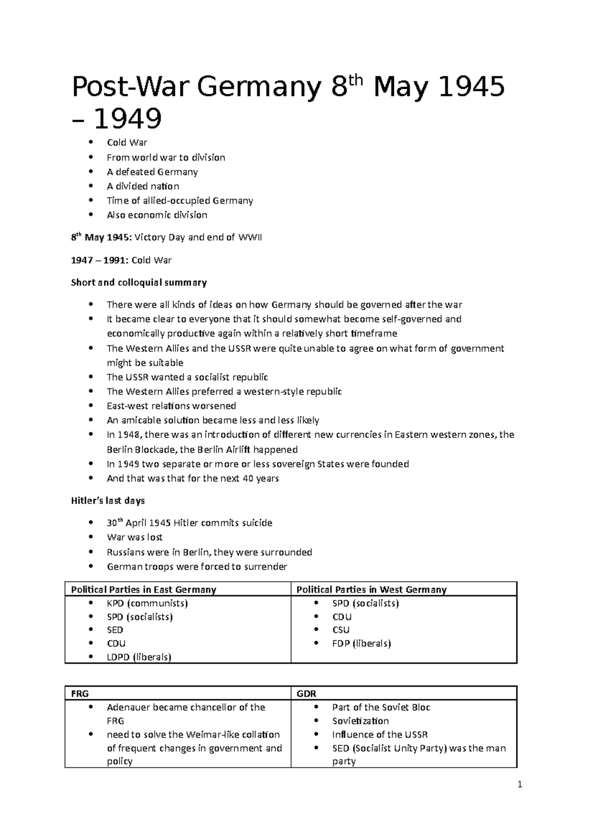 Post-War - Post-War Germany Germany - Post-War Germany 8 th May 1945 ...