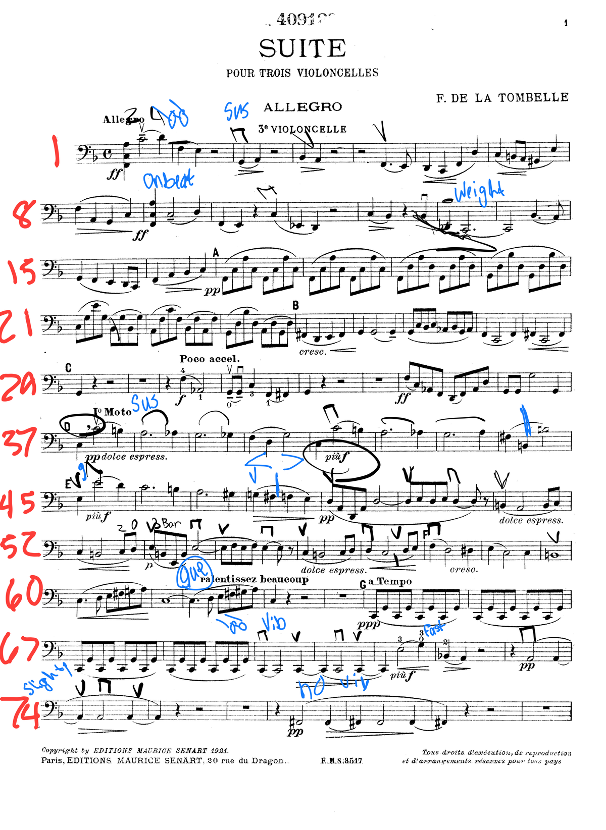 Cello 3 - Suite for 3 Cellos (La Tombelle) - 40912 1 SUITE POUR TROIS ...
