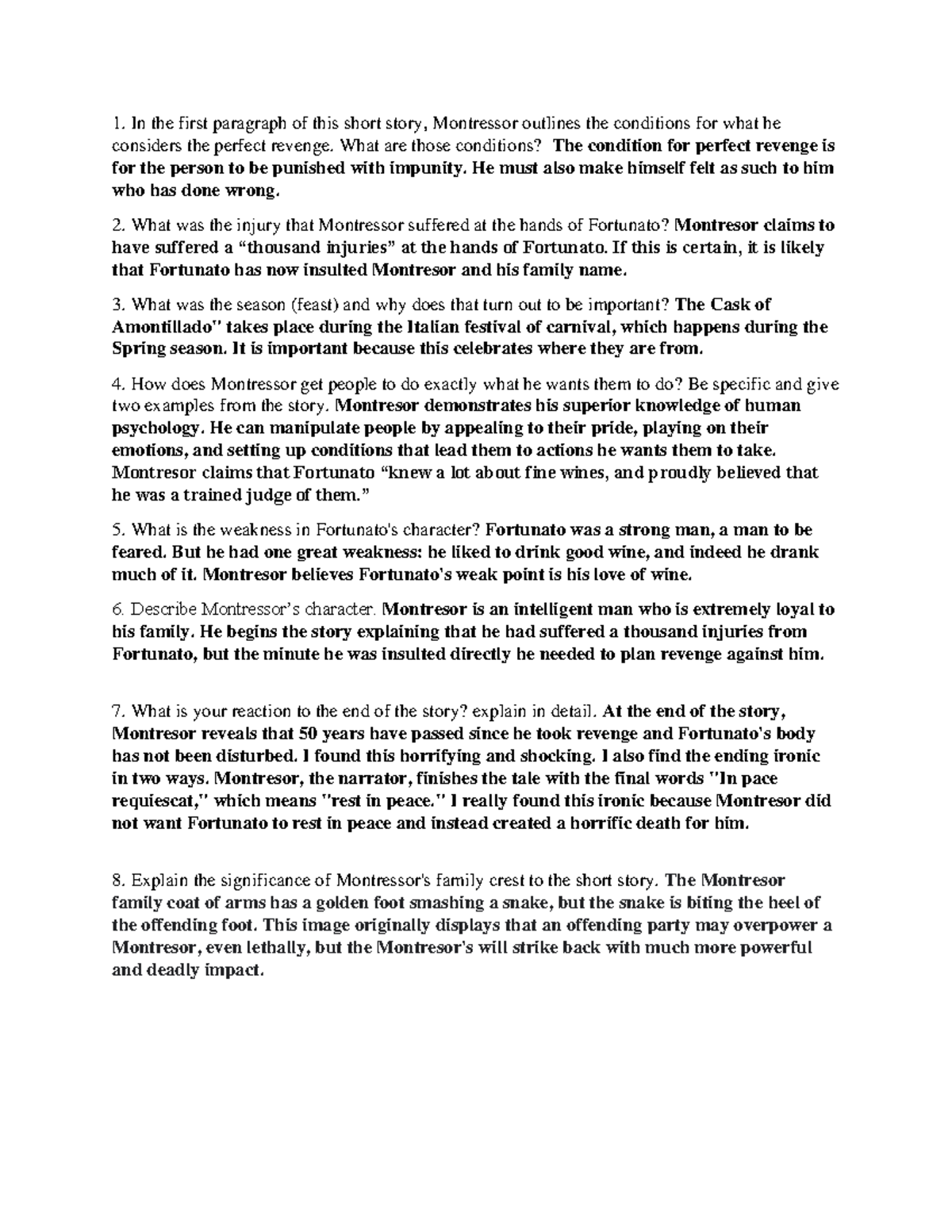 CASE OF AMON. ENG102 WK2 - In the first paragraph of this short story, Montressor outlines the ...