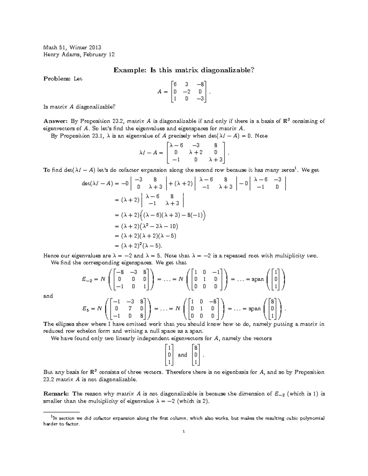 Diagonalizable - Course was taught by four teachers . - Math 51, Winter ...