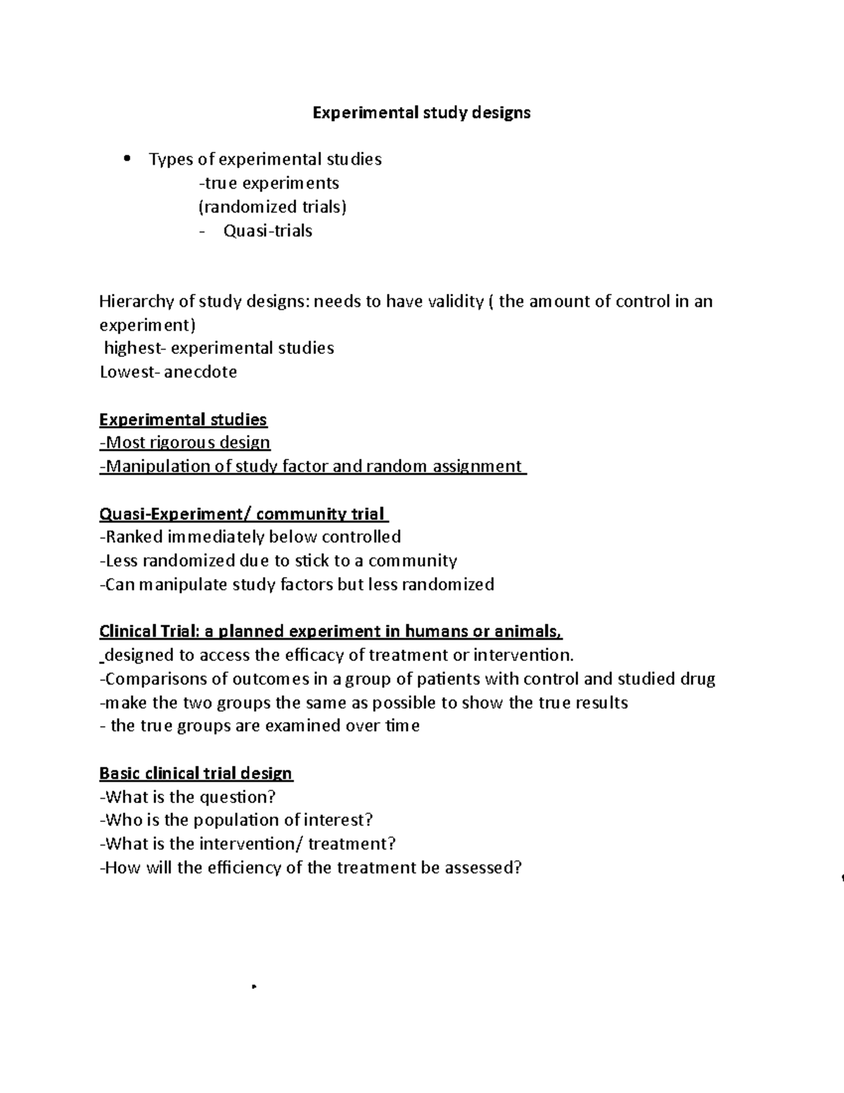 Epidemiology Chapter 8 Notes - Experimental study designs Types of ...