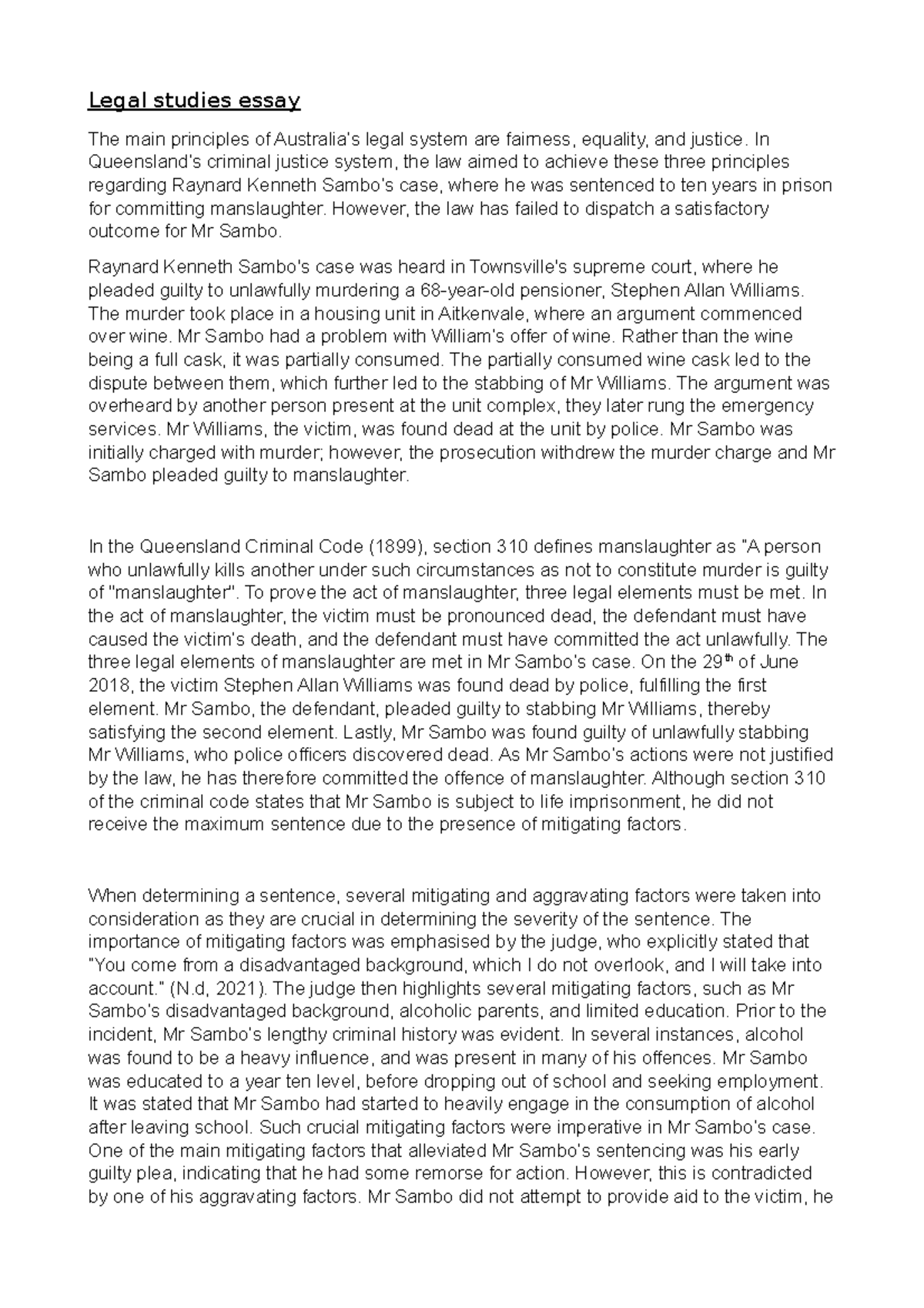 Year 10 Legal studies essay - Legal studies essay The main principles ...