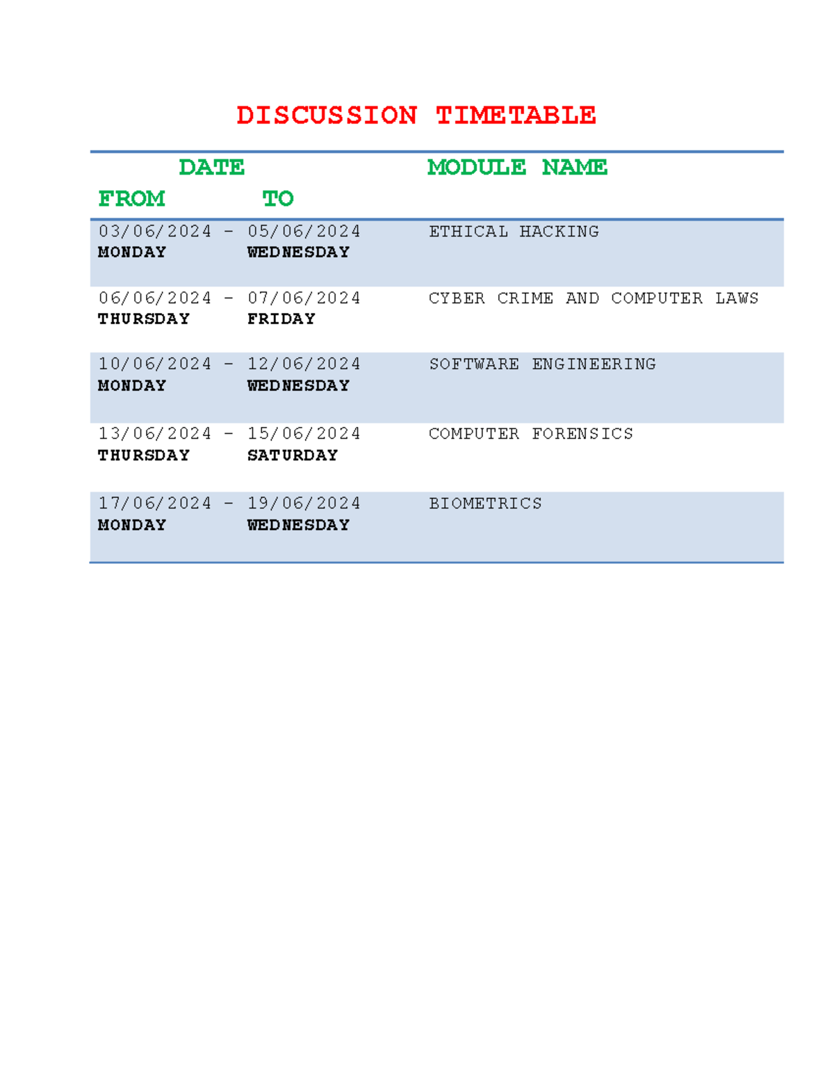 Discussion Timetable - masters of information security - DISCUSSION ...