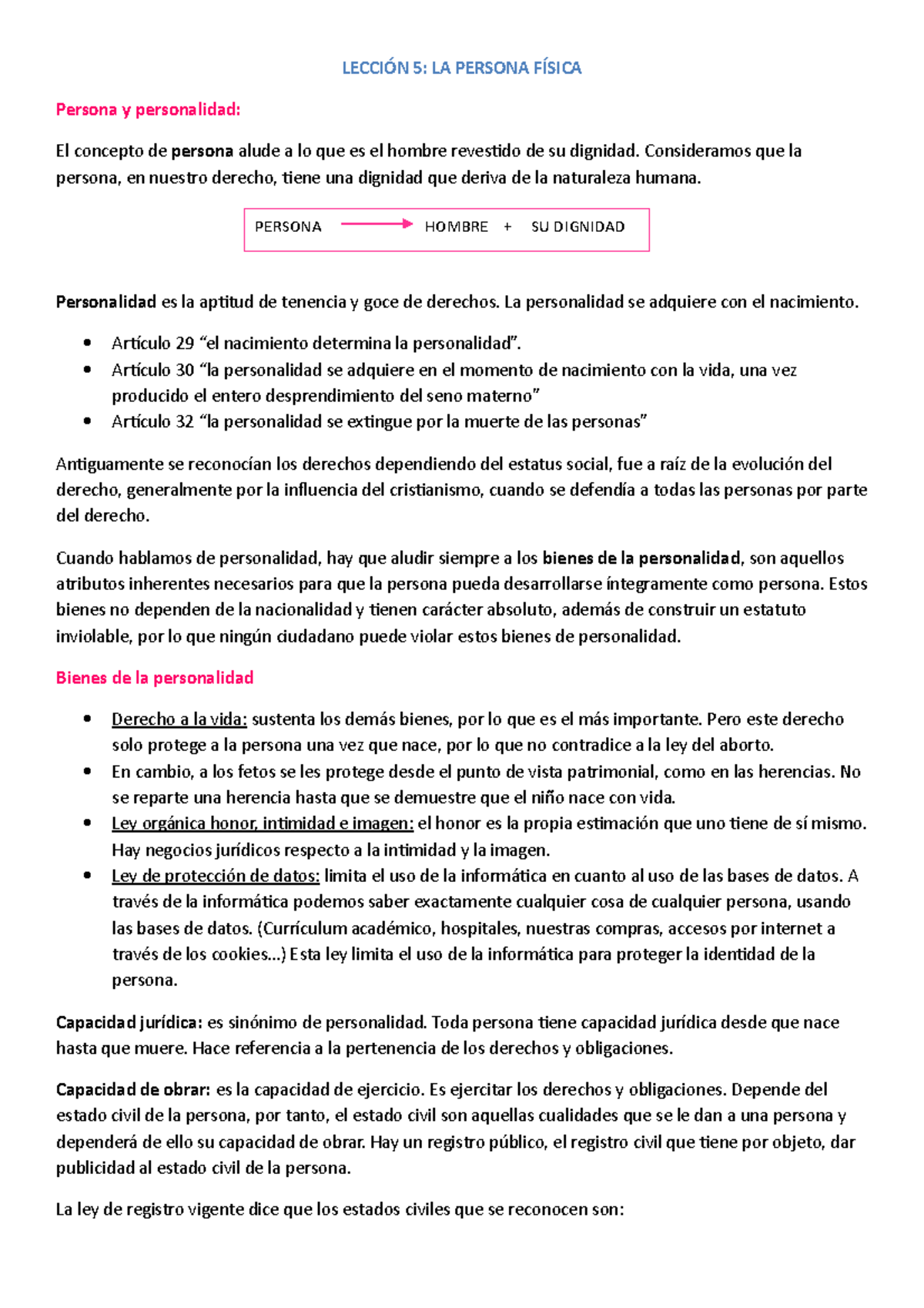Tema 5 - La persona fisica - LECCIÓN 5: LA PERSONA FÍSICA Persona y ...