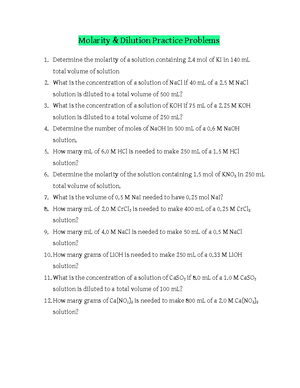Stoichiometry Using Molarity Practice Problems - Stoichiometry Using ...