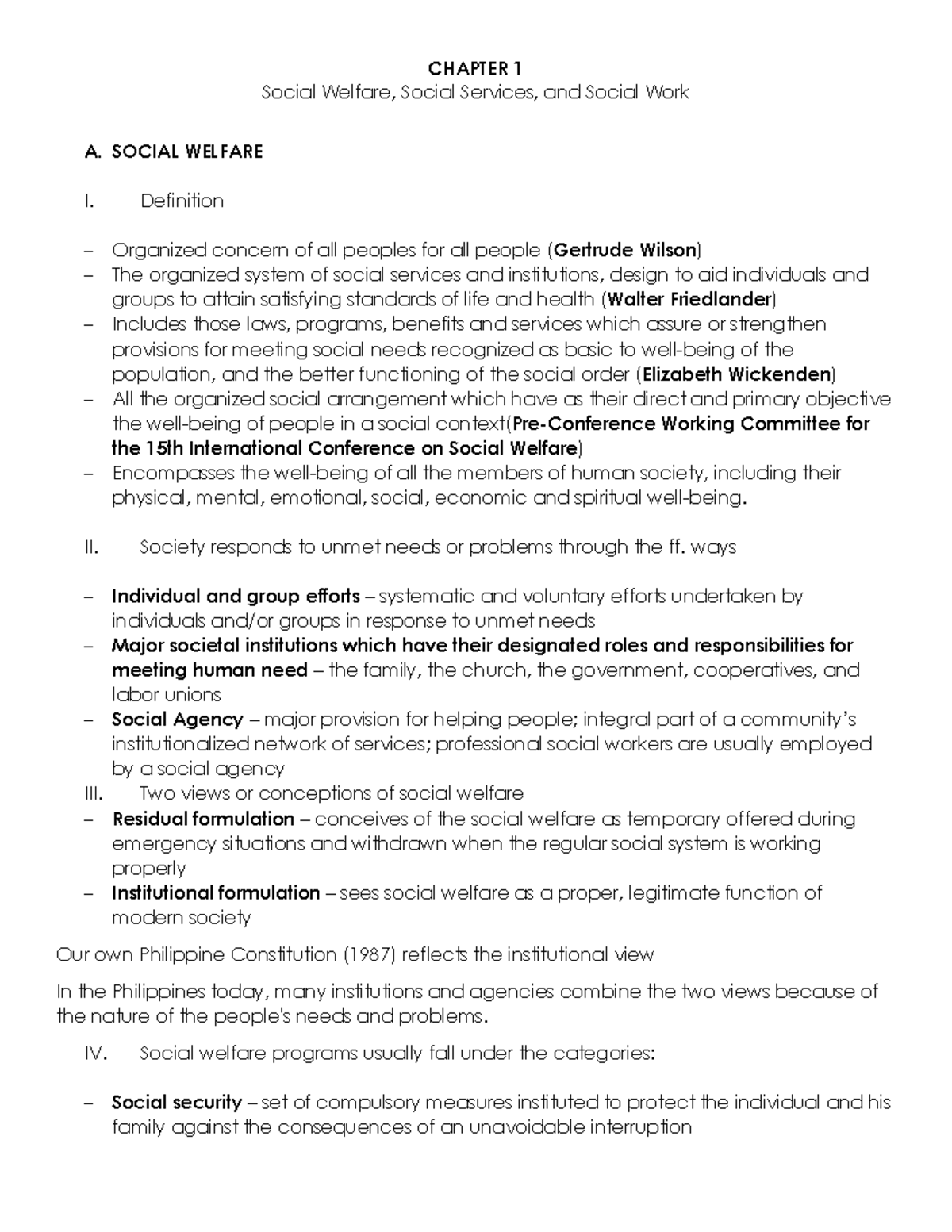 Pdfcoffee.com chapter-1-introduction-to-social-work-pdf-free - CHAPTER 1 Social Welfare, Social ...