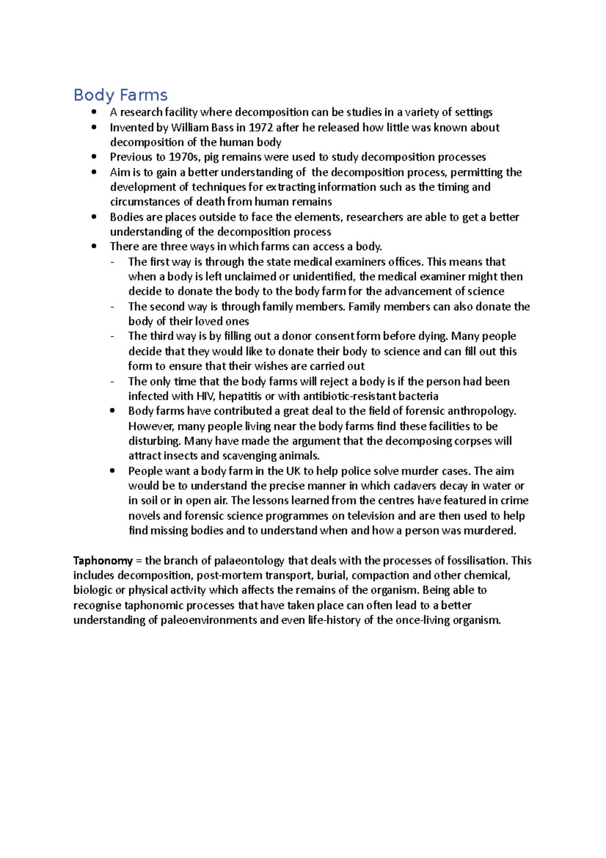 Research Methods revision notes - Body Farms A research facility where ...
