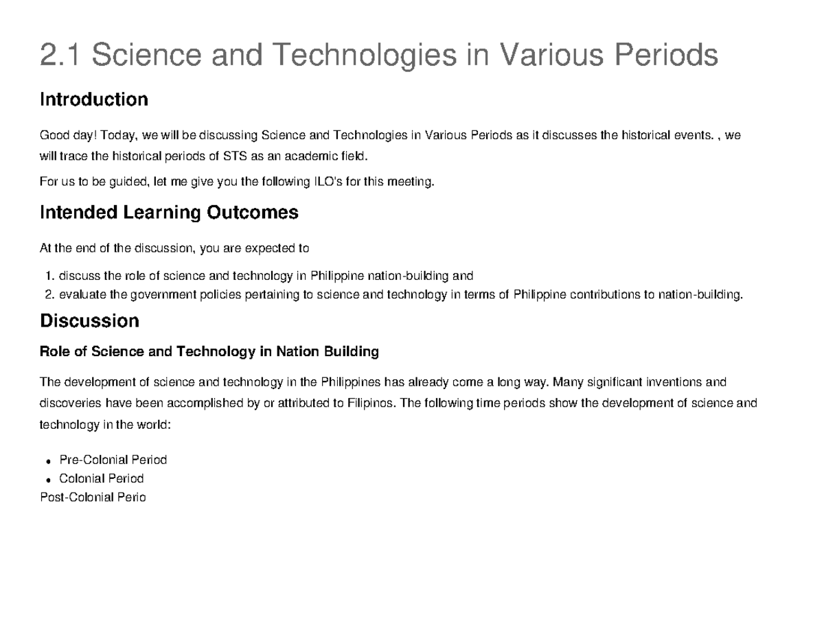 GEC 007-2.1 Science and Technologies in Various Periods - Science ...