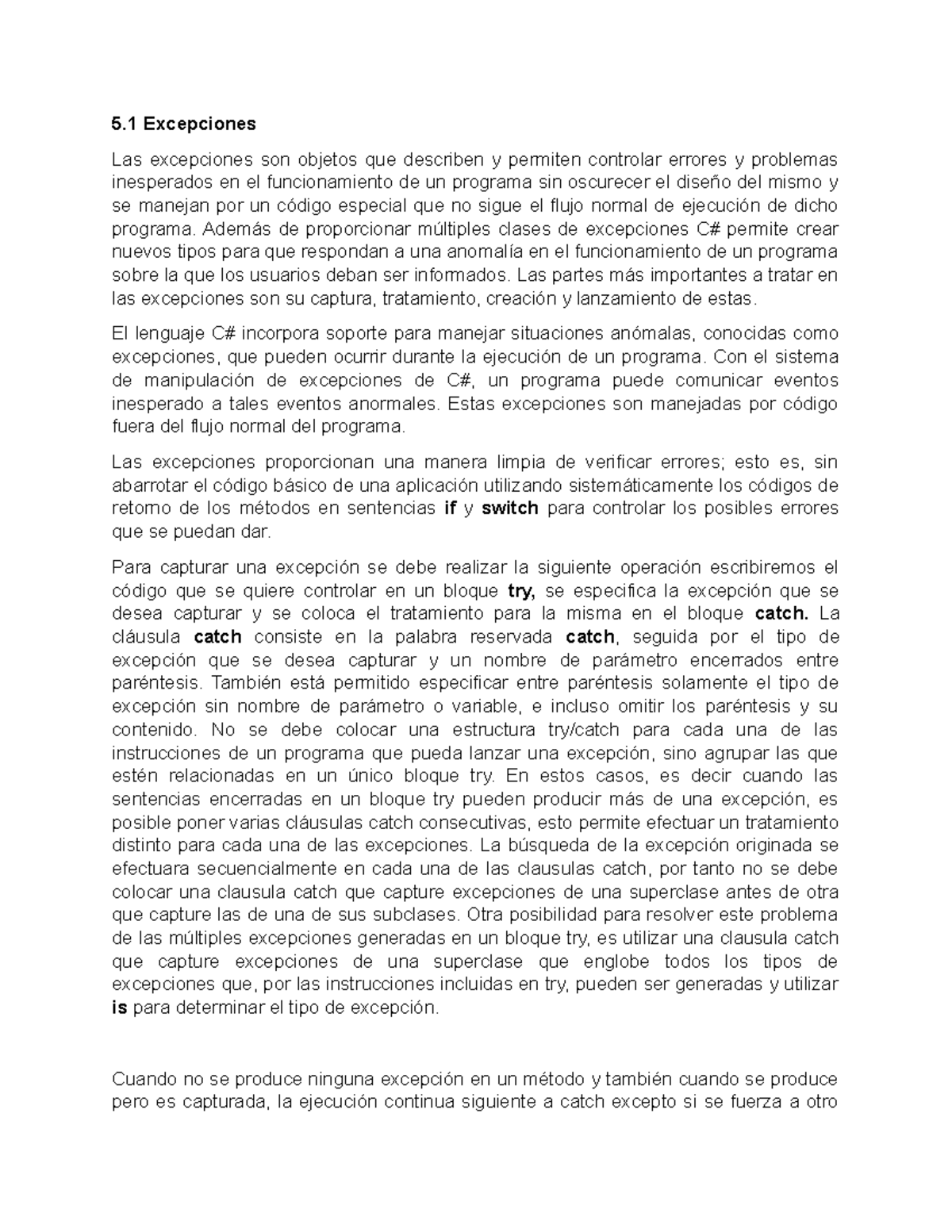 Exception - Apuntes 5 - 5 Excepciones Las excepciones son objetos que ...