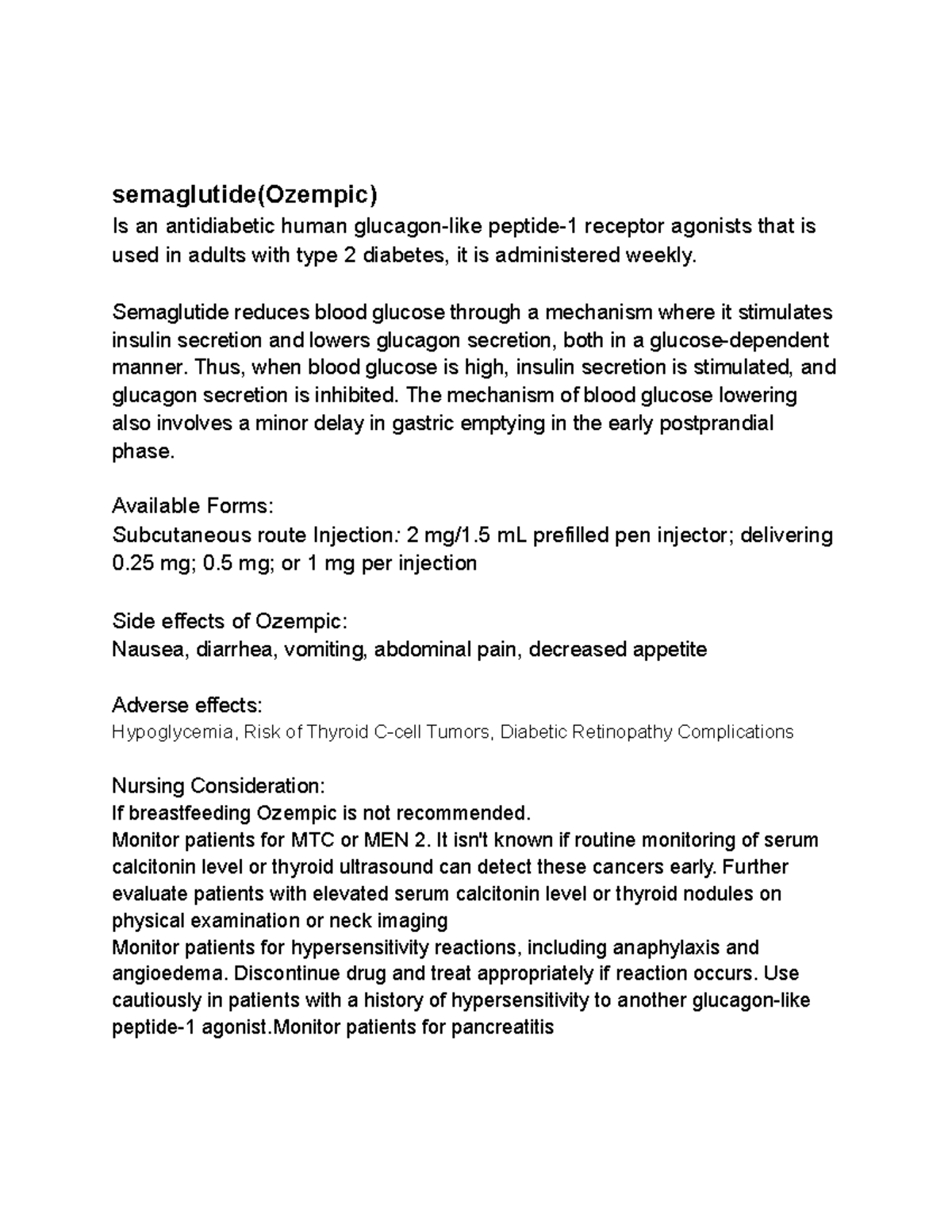 Med Surg assignmwnt - semaglutide(Ozempic) Is an antidiabetic human ...