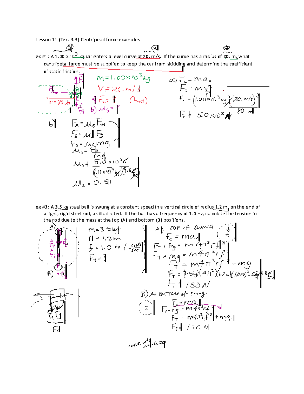 Lesson 11 (Text 3.3) Centripetal Force examples - Lesson 11 (Text 3 ...