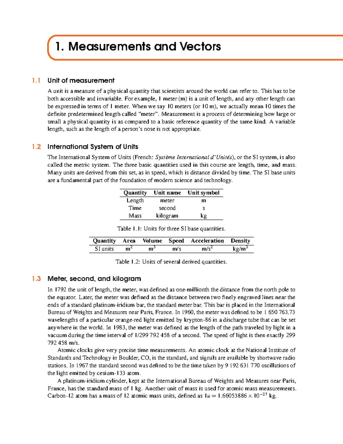 Week1PHY210 - Physics 1; chapter 1 notes - 1. Measurements and Vectors ...